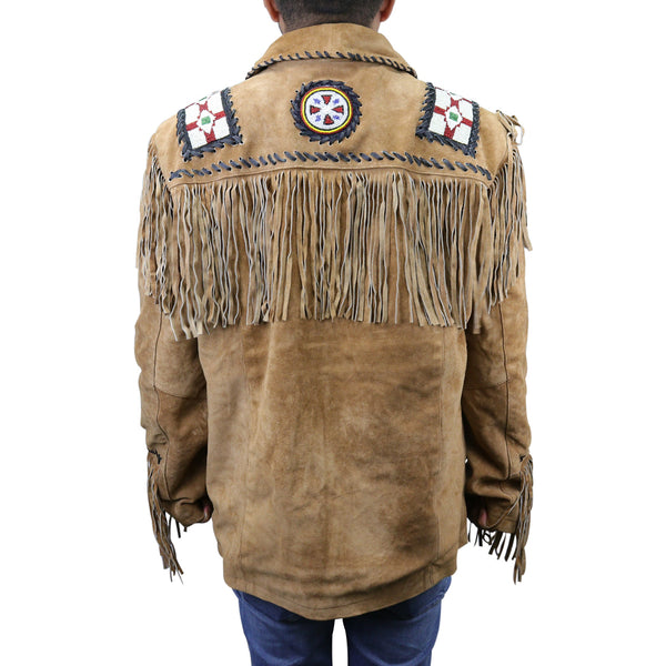 Perrini Native American Leather Jacket Cowboy Coat With Fringe & Beads ...