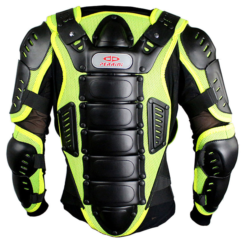 Perrini Green CE Approved Full Body Armor Motorcycle Jacket Night Visi ...